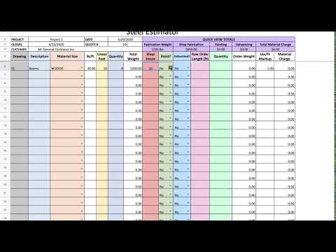 Steel Estimating Spreadsheet